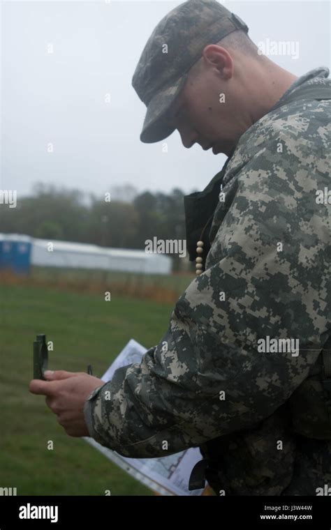Sgt Jared Smith Finds His Azimuth During The Day Land Navigation Portion Of The 2017 Region 1