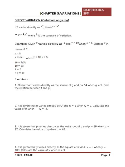 F5 Variation Math Pdf Variable Mathematics Teaching Mathematics