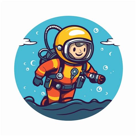 우주복 을 입은 우주인 만화 스타일 의 터 일러스트레이션 프리미엄 벡터