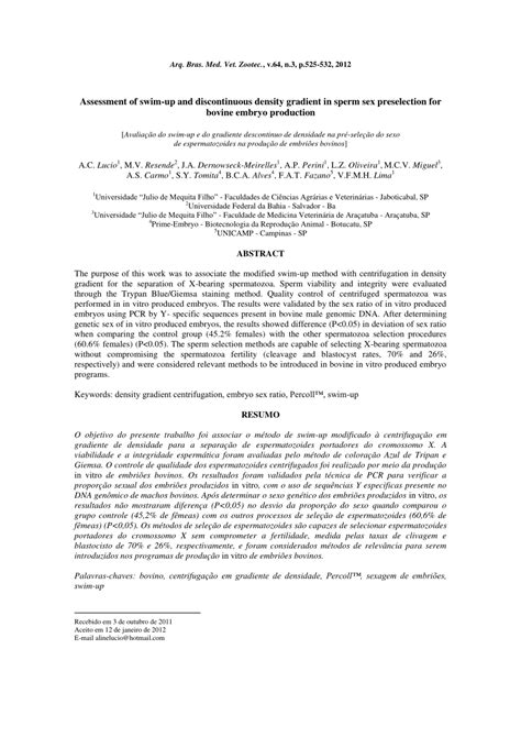 Pdf Assessment Of Swim Up And Discontinuous Density Gradient In Sperm Sex Preselection For