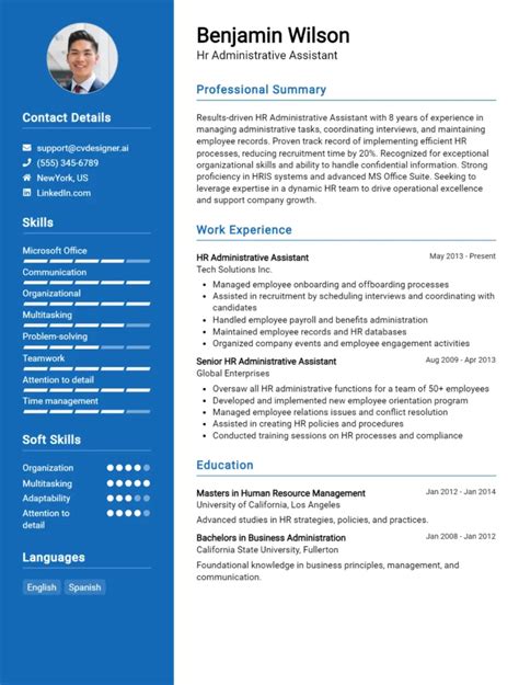 11 Hr Assistant Cv Examples And Templates For 2024 Cvdesigner Ai