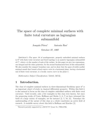 The Space Of Complete Minimal Surfaces With ﬁnite Total Curvature As Lagrangian Submanifold