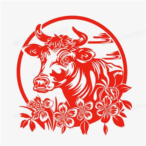 十二生肖牛剪纸中国风PNG图片素材下载 中国PNG 熊猫办公