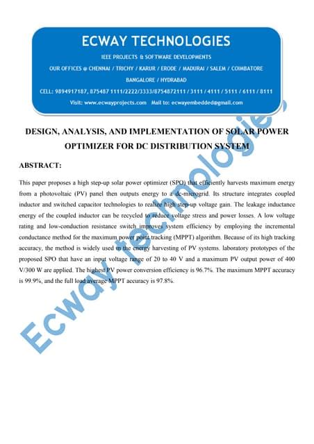 Design Analysis And Implementation Of Solar Power Optimizer For Dc