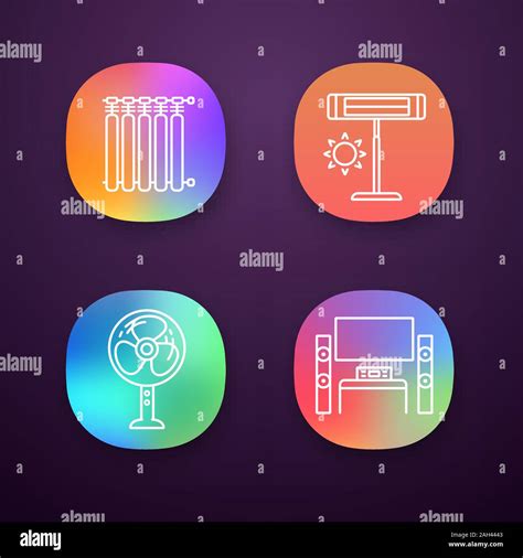 Household Appliance App Icons Set Radiators Infrared Heater Stand