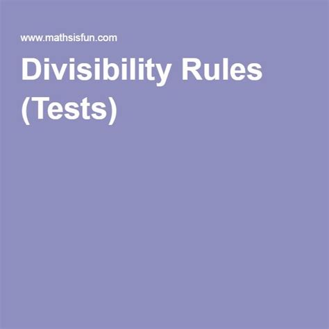 Divisibility Rules Tests Divisibility Rules Rules Test