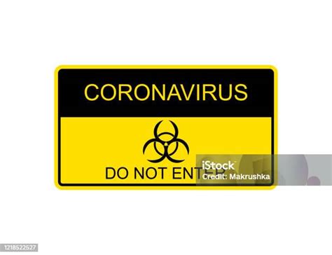 검역소는 표지판 영역에 들어가지 않습니다 코로나바이러스 경고 메시지 코비드19 전염병 기호입니다 노란색과 검은 색주의 테두리 전염병 일러스트레이션을 중지합니다 벡터 Eps