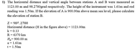 solved 1 the horizontal distance and vertical angle between