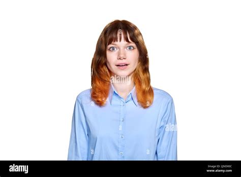 Surprised Redhead Teenage Female On White Isolated Background Stock Photo Alamy