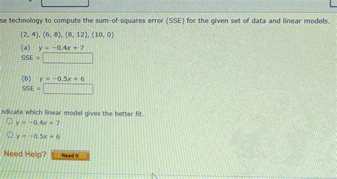 Solved Se Technology To Compute The Sum Of Squares Error