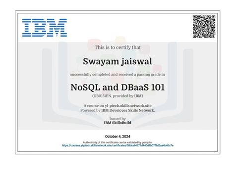 Earned My Ibm Certification In Nosql And Dbaas Swayam Jaiswal