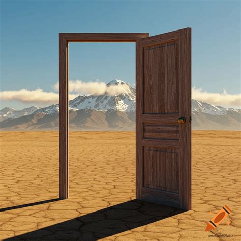 Photorealistic Image Of An Open Wooden Door Standing In A Cracked