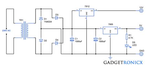 V And V Power Supply Circuit Using And Gadgetronicx