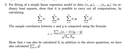 For Fitting Of A Simple Linear Regression Model To Chegg