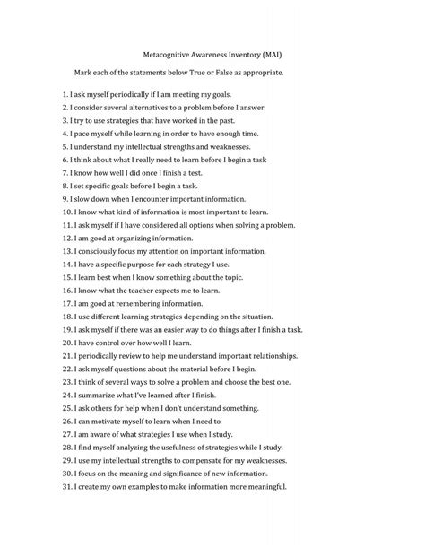 Metacognitive Awareness Inventory Sabes