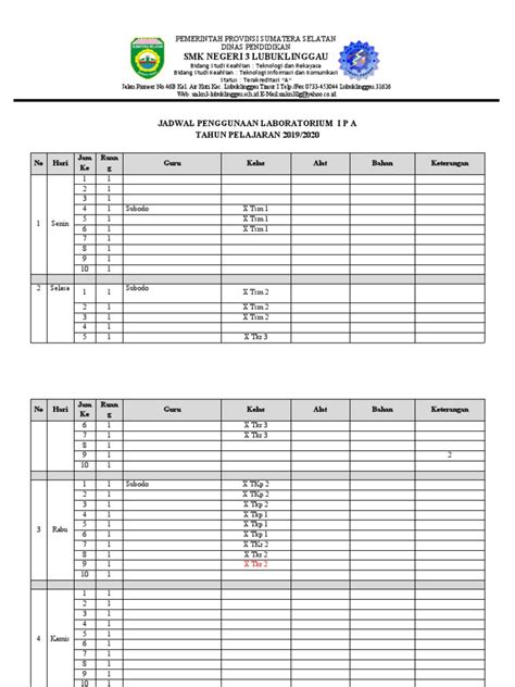 Jadwal Penggunaan Lab Komputer Tahun Ajaran 20192020 Pdf