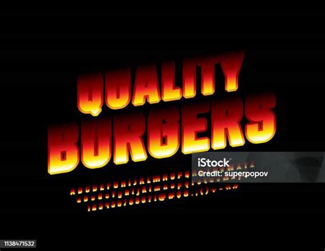 벡터 불꽃 글꼴 밝은 엠 블 럼 품질 햄버거 다채로운 알파벳 세트 건강에 좋지 않은 음식에 대한 스톡 벡터 아트 및 기타 이미지