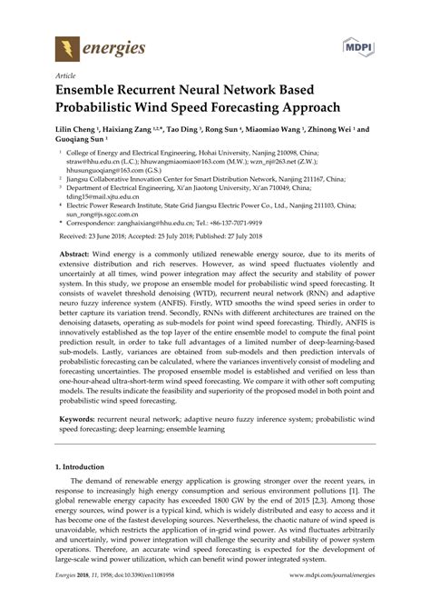 Pdf Ensemble Recurrent Neural Network Based Probabilistic Wind Speed