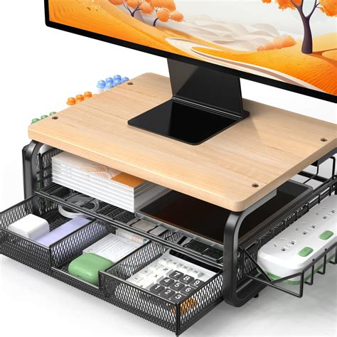 Kdd Monitor Stand Riser With Drawer Computer Monitor Stand For Desk With 3 Usb And 1