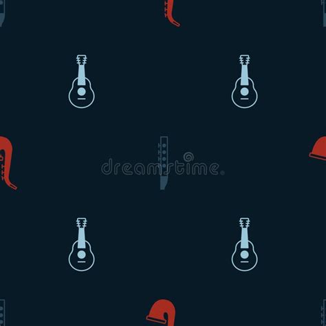 Set Saxophone Flute And Guitar On Seamless Pattern Vector Stock Set Saxophone Flute And Guitar On Seamless Pattern Vector Stock