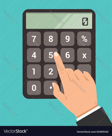 Hand Touching Red Button On The Calculator Vector Image
