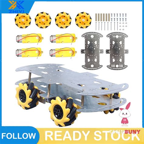 Ready Stock TSCINBUNY DIY Creative 4WD Double Layer Aluminum Alloy Robot Chassis Kit For
