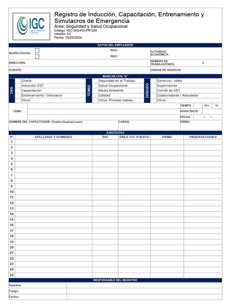 Registro De Capacitacion Modelo 3 Pdf