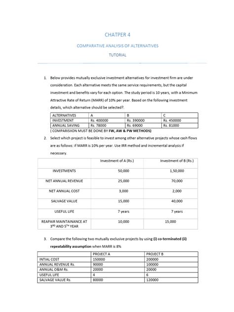 Tutorial Comparative Analysis Of Alternatives Pdf Investing Internal Rate Of Return