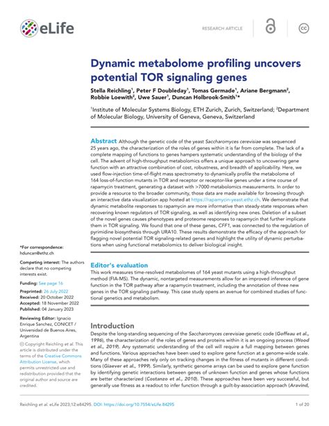Pdf Dynamic Metabolome Profiling Uncovers Potential Tor Signaling Genes