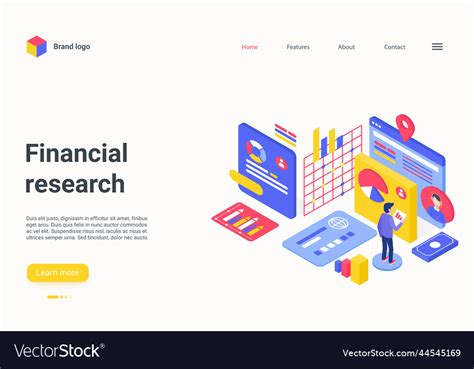 Financial Research Isometric Landing Page Vector Image