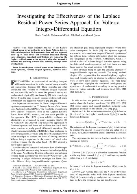 Pdf Investigating The Effectiveness Of The Laplace Residual Power Series Approach For Volterra