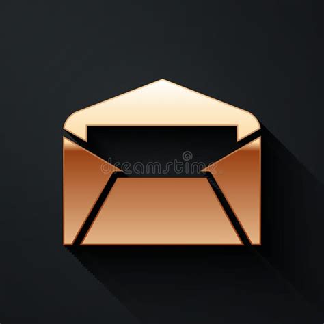 Gold Envelope Icon Isolated On Black Background Email Message Letter Symbol Long Shadow Style