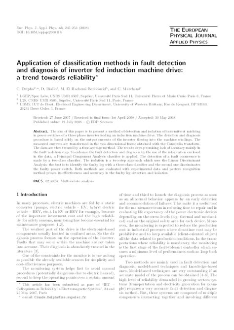 Pdf Application Of Classification Methods In Fault Detection And