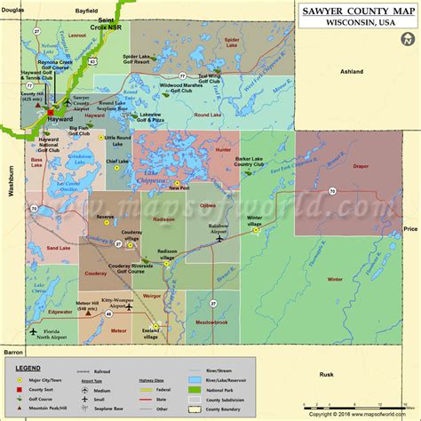Sawyer County Map Wisconsin