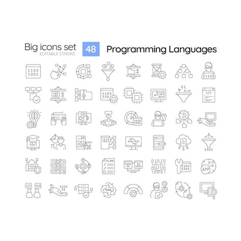 Premium Vector Programming Languages Linear Icons Set