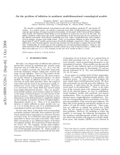Pdf Problem Of Inflation In Nonlinear Multidimensional Cosmological Models
