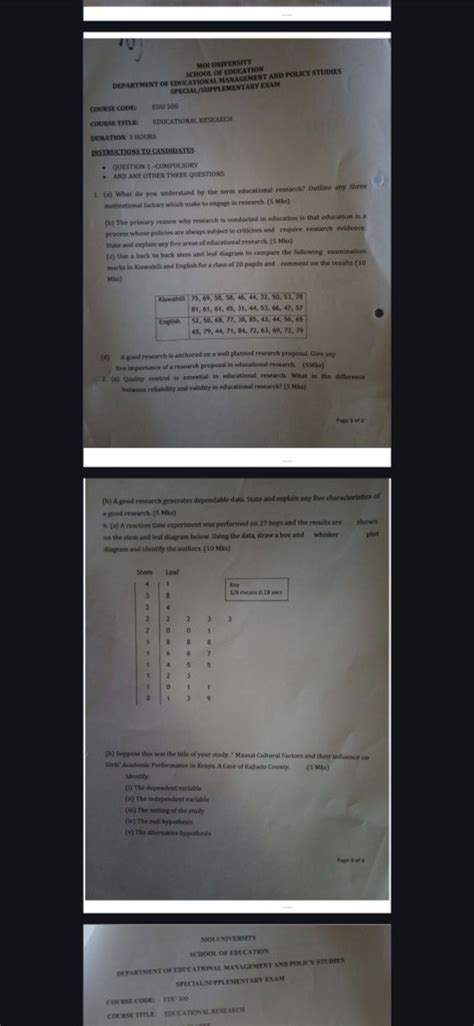 Exam Context Mol University School Of Education Department Of Educatio