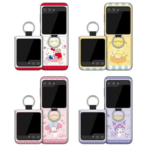 갤럭시 Z플립 4 5 6 헬로키티 마이멜로디 쿠로미 시나모롤 케이스 링 고리 카드2장 산리오 해피니스2 에이블리