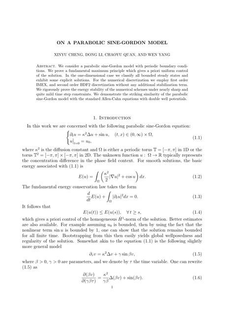 Pdf On A Parabolic Sine Gordon Model