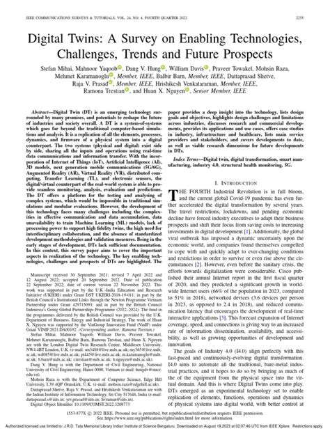 Digital Twins A Survey On Enabling Technologies Challenges Trends And