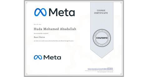 Completion Certificate For React Native Huda Mohammed