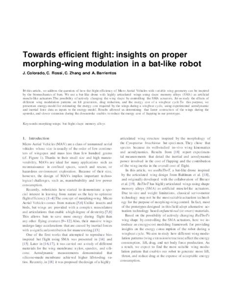 Pdf Towards Efficient Flight Insights On Proper Morphing Wing Modulation In A Bat Like Robot