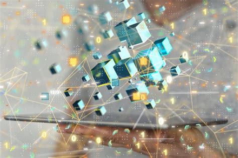 Neural Network Illustration Flying Over The Tablet Surface Digital