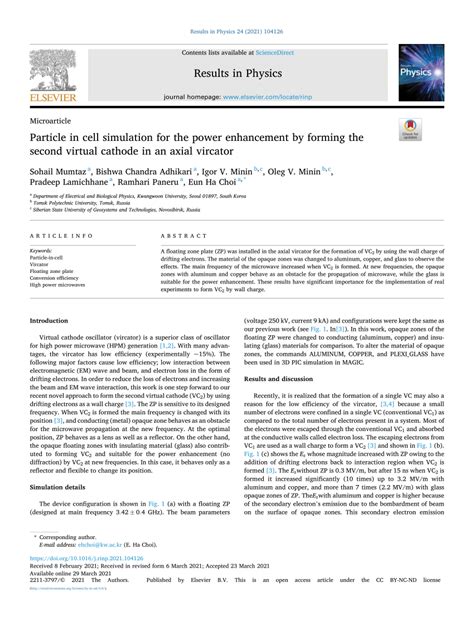 PDF Particle In Cell Simulation For The Power Enhancement By Forming The Second Virtual