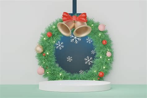 메리 크리스마스와 새해 복 많이 받으세요 개념으로 제품 및 화장품 프레젠테이션을 위한 3d 디스플레이 연단 현대 기하학 모형 및