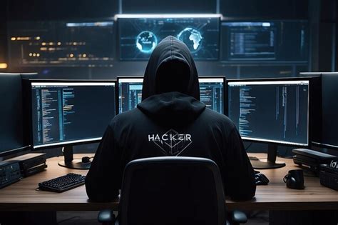 Mysterious Hacker In Dark Hoodie Breaking Into Systems Techthemed Setting Premium Ai Generated