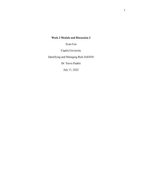 Eyan Cea Ias5030 Identifying And Managing Risk Discussion Unit 1 Week 2 Module And Discussion 2