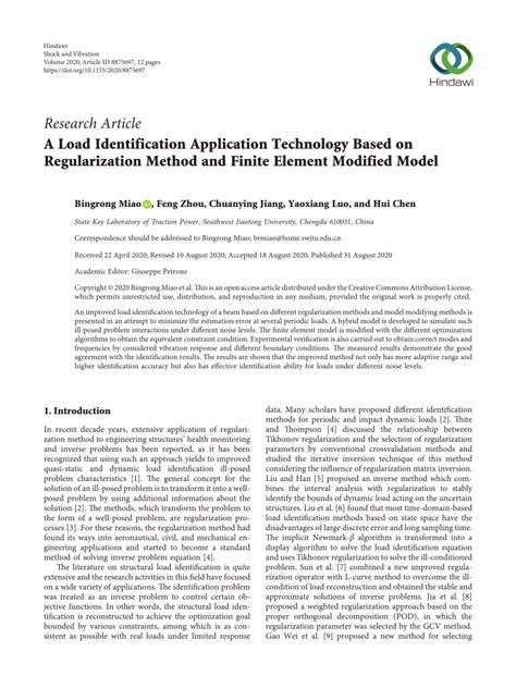 Pdf A Load Identification Application Technology Based On Regularization Method And Finite