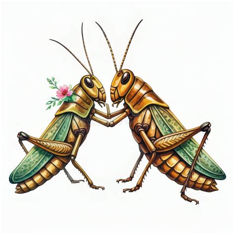 Grasshopper Couple Romance Two Grasshoppers Face Each Other Symbolizing
