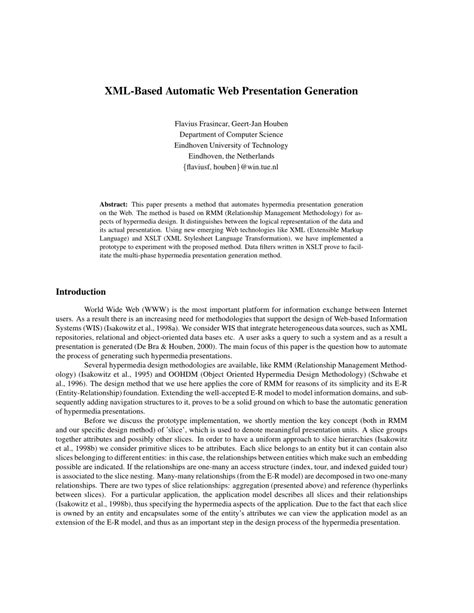 Pdf Xml Based Automatic Web Presentation Generation